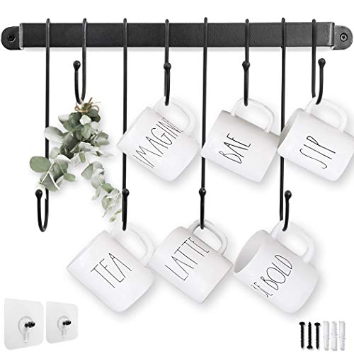 AJART Coffee Mug Rack Form Hand-Forged Cup Holder (17”/8 Hooks) Coffee Mug Hangers for Kitchen Organizer and Mug Hangers for The Wall