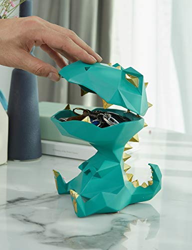 HAUCOZE Candy Dish Cookie Jar Dinosaur Gifts Sculpture Statue Decor Polyresin Figurine Green 7.1 inch