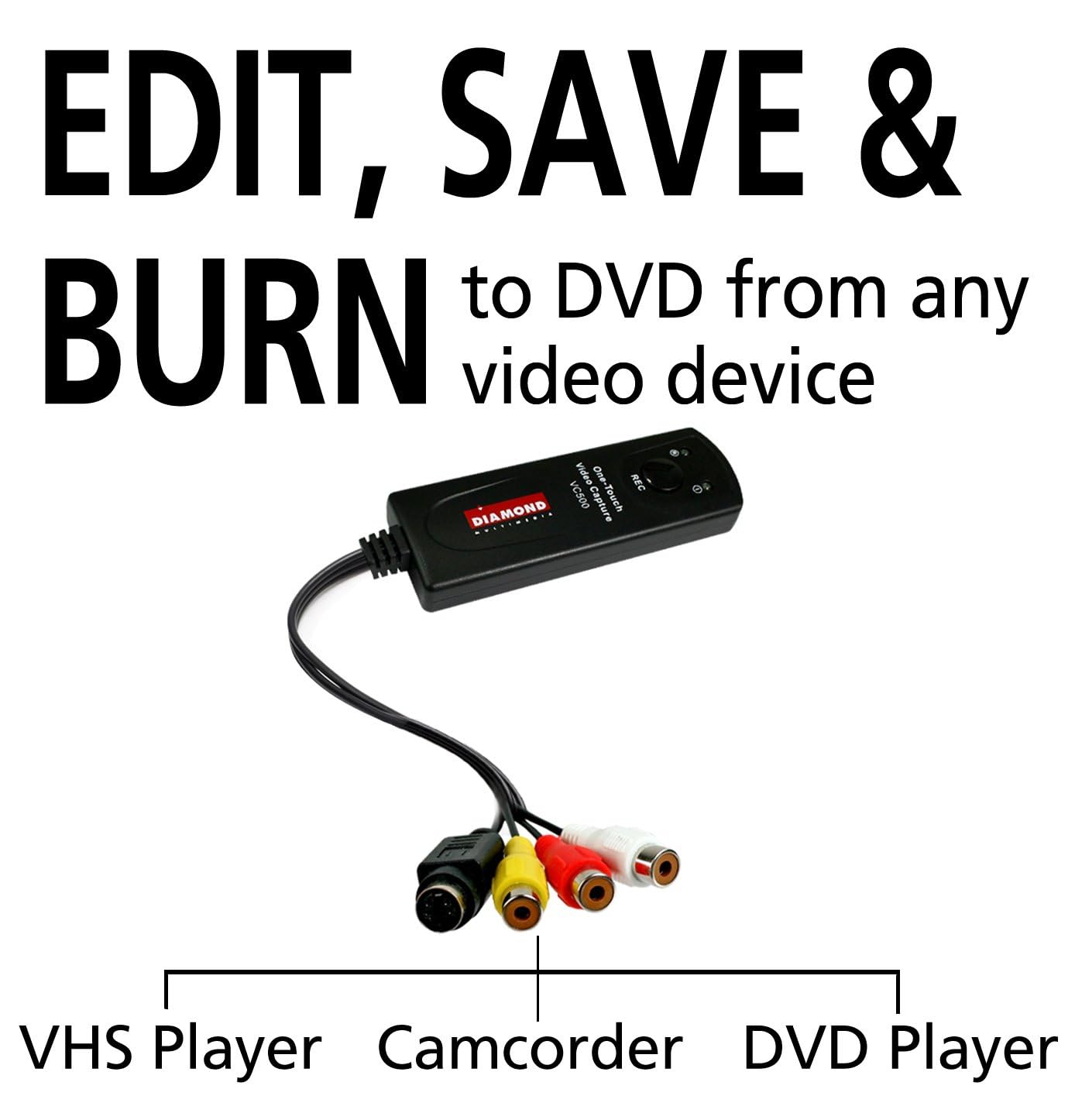 Diamond VC500SE One Touch VHS/Camcorder to Digital File Converter for Both Windows and Mac OS (Supports Mac OS Ventura)