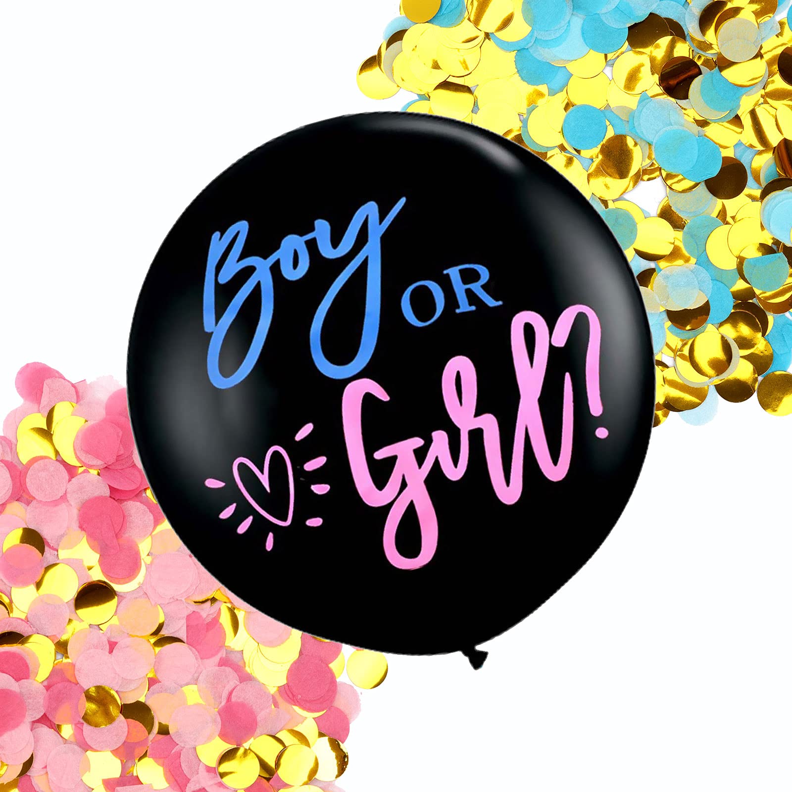Gender Reveal Balloon, 36" Boy or Girl Balloons with Blue and Pink Confetti Decorations, Baby Gender Reveal Party Supplies Kit for Baby Shower, Gender Reveal Party