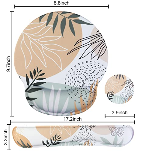 iLeadon Mouse Pad Wrist Support Keyboard Wrist Rest Set, Ergonomic Mouse Pad with Non-Slip Base for Computer Home Office + Coasters, Easy Typing & Pain Relief Mouse Mat, Tropical Leaves