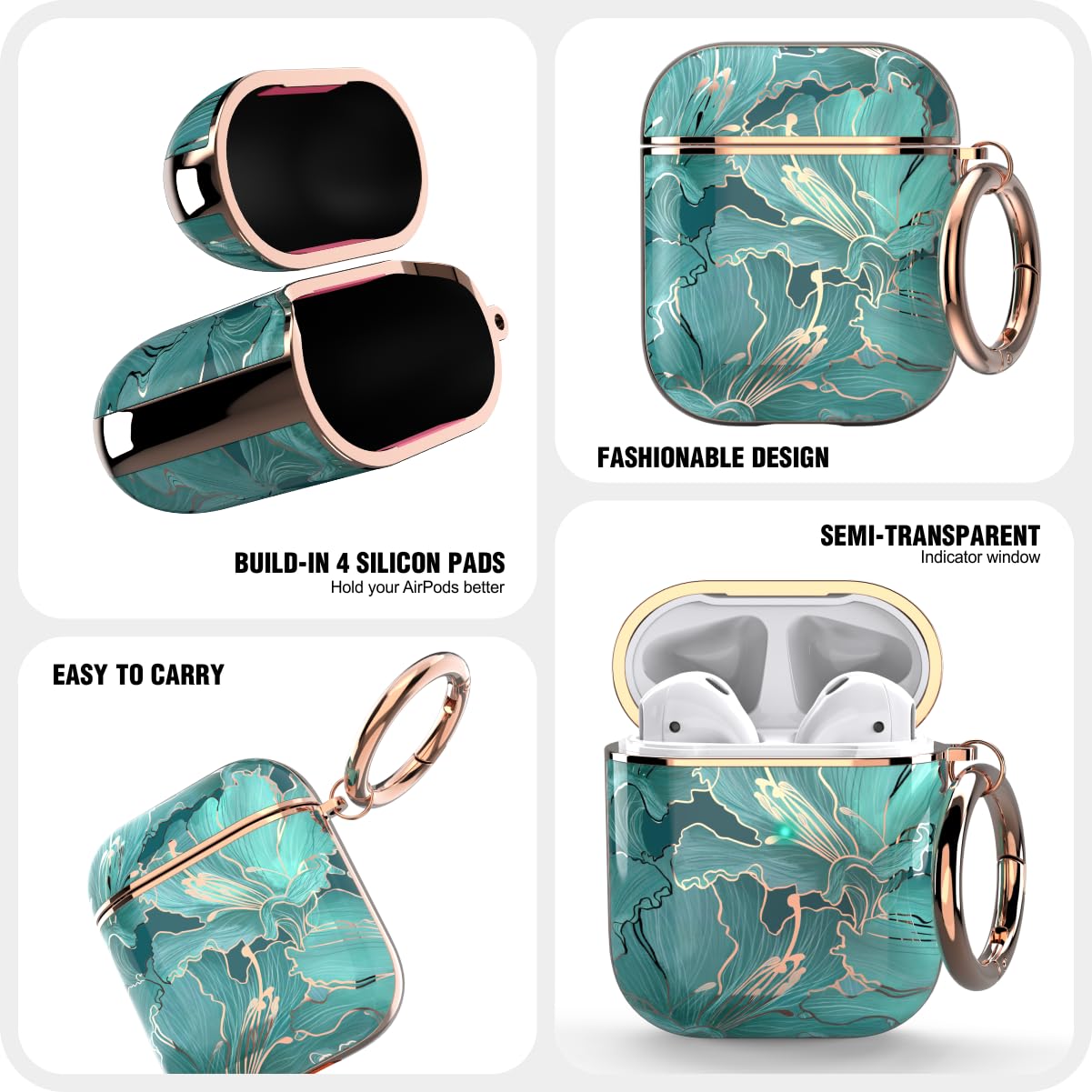 wenew for AirPod Case AirPods 1st & 2nd Generation Hard Case Cover with Keychain for Women Men (Lily)