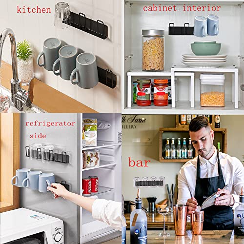 2pcs Mug Hooks Wall-Mounted Mug Holder,BAIEUEJO Coffee Cups Holder Hanger no Drilling,Mug Rack Hooks with 4 Cup Holders,Cups Storage Hooks for Kitchen, Living Room, Office(Black)