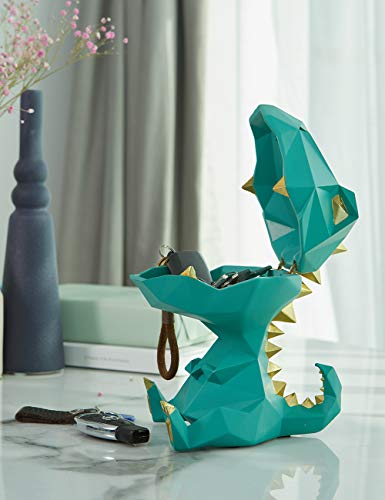 HAUCOZE Candy Dish Cookie Jar Dinosaur Gifts Sculpture Statue Decor Polyresin Figurine Green 7.1 inch