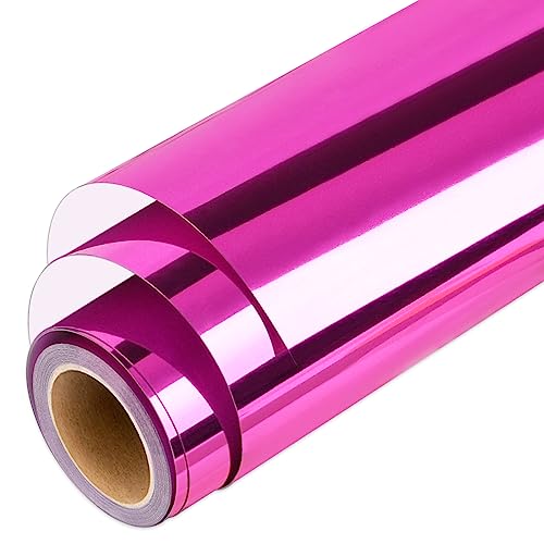 WRAPXPERT Foil HTV Soft Metallic Heat Transfer Vinyl Roll Chrome 12" x 5ft Iron on Vinyl for Shirts, Easy to Cut and Transfer for Garments, DIY T-Shirts,Rose Pink