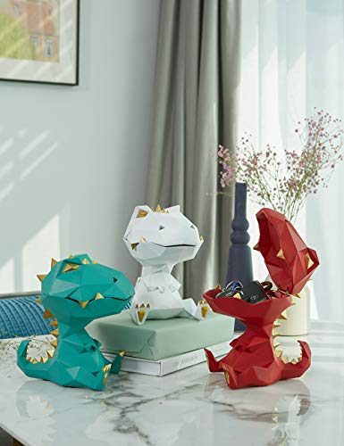 HAUCOZE Candy Dish Cookie Jar Dinosaur Gifts Sculpture Statue Decor Polyresin Figurine Green 7.1 inch