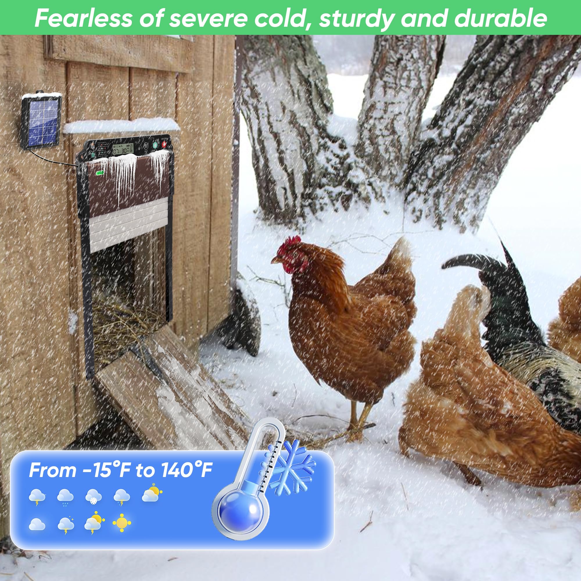 Automatic Chicken Coop Door - Solar Chicken Door with Timer, Light Sensor, Anti-Trap, Remote Control, Full Aluminum and Weatherproof, Anti-Pinch Design for Chickens Ducks Farms