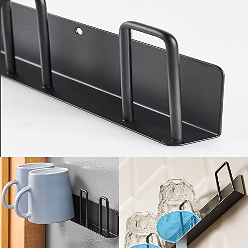 2pcs Mug Hooks Wall-Mounted Mug Holder,BAIEUEJO Coffee Cups Holder Hanger no Drilling,Mug Rack Hooks with 4 Cup Holders,Cups Storage Hooks for Kitchen, Living Room, Office(Black)