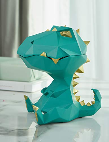 HAUCOZE Candy Dish Cookie Jar Dinosaur Gifts Sculpture Statue Decor Polyresin Figurine Green 7.1 inch