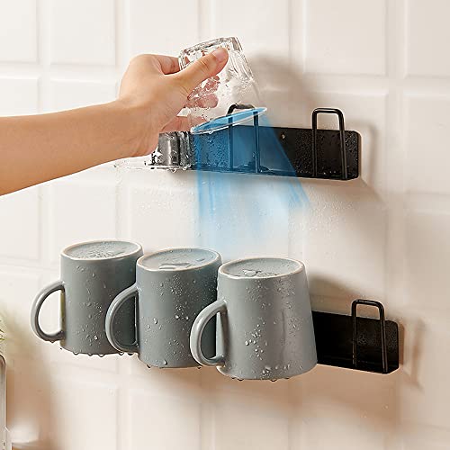 2pcs Mug Hooks Wall-Mounted Mug Holder,BAIEUEJO Coffee Cups Holder Hanger no Drilling,Mug Rack Hooks with 4 Cup Holders,Cups Storage Hooks for Kitchen, Living Room, Office(Black)