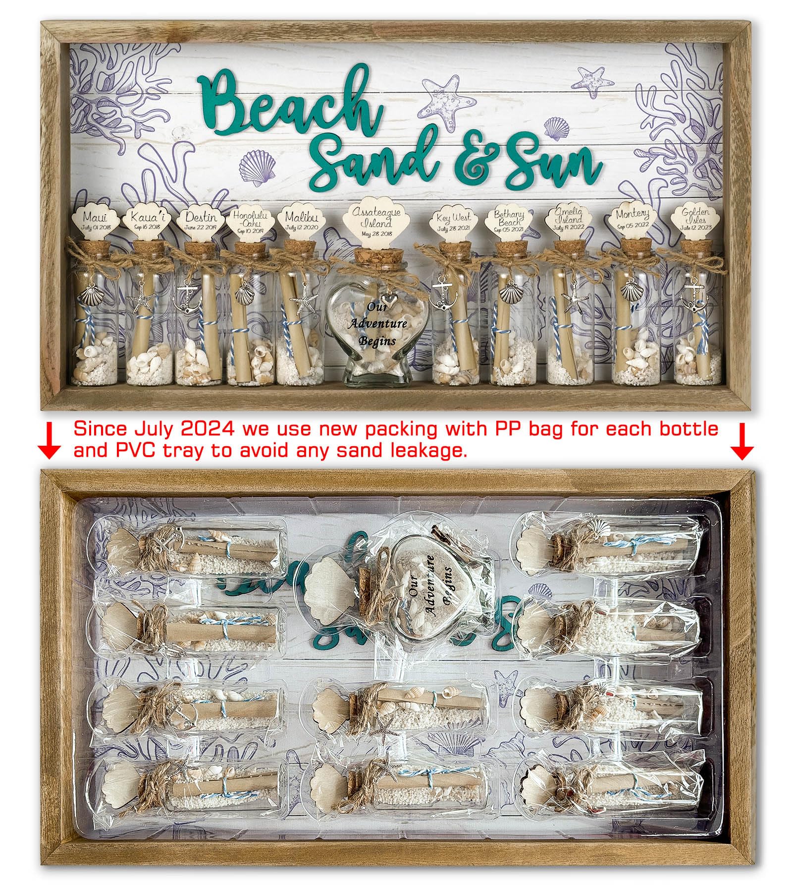 SAILINGSTORY Honeymoon Sand Jar Keepsake Shadow Box Beach Memory Coastal Decor Wedding Gift Adventure Archive Box Seashell Holder