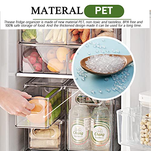 bealy 2 Packs Refrigerator Organizer Bins with Pull-out Drawer,Stackable Fridge Organizers and Storage Clear with Handle,Kitchen Storage Containers Sets for Freezer, Cabinet, Pantry Organization