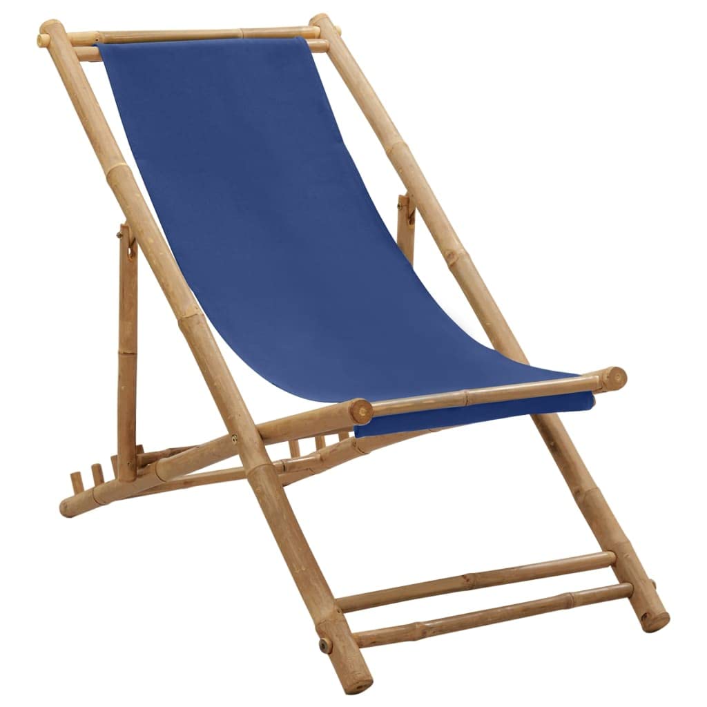 WRJENFSC Deck Chair Conversation Chair Outdoor Lawn Chair Garden Chairs Bamboo and Canvas Navy Blue Suitable for Poolside, Garden, Lawn, Outdoor, Bistro, Patio