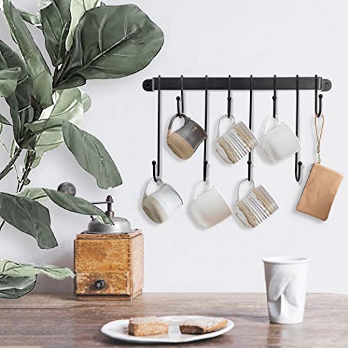 AJART Coffee Mug Rack Form Hand-Forged Cup Holder (17”/8 Hooks) Coffee Mug Hangers for Kitchen Organizer and Mug Hangers for The Wall