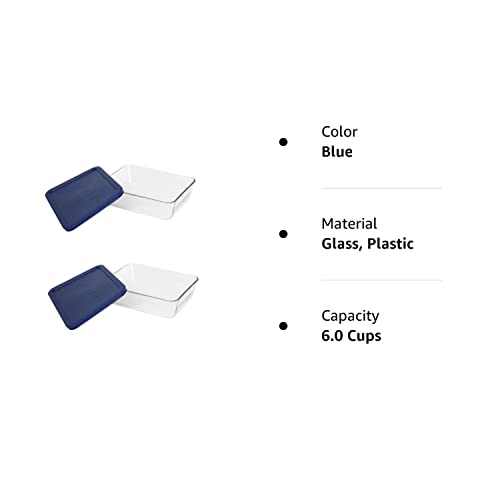 Pyrex Simply Store 6-Cup Rectangular Glass Food Storage Dish,Blue (2 Pack)
