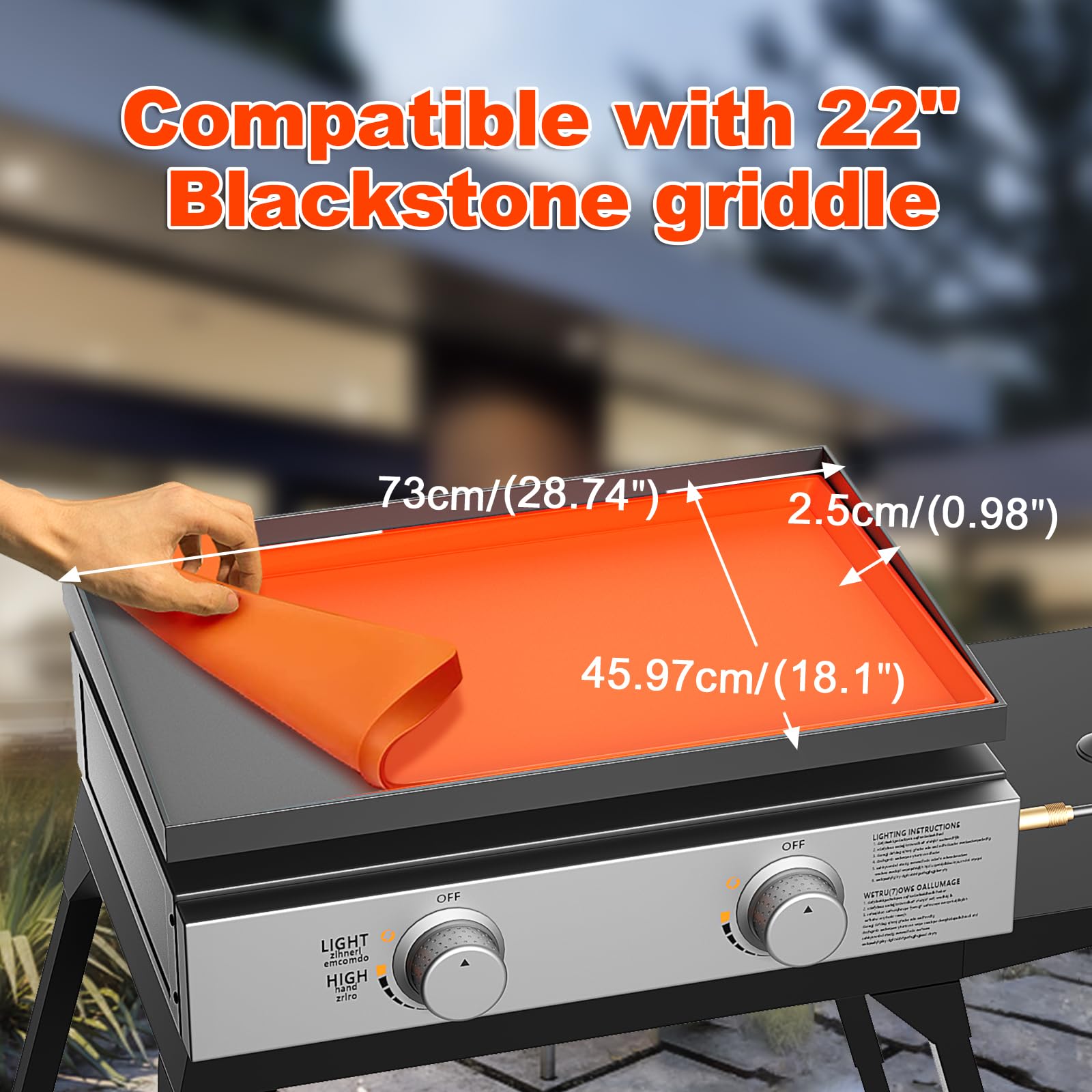 RRW 22" Griddle Mat Silicone for Blackstone, Heavy Duty Food Grade Silicone Griddle Mat Cover Grill, Protect Your Griddle From Rodents, Insects, Debris and Rust, All Season BBQ Grill Mat- Orange