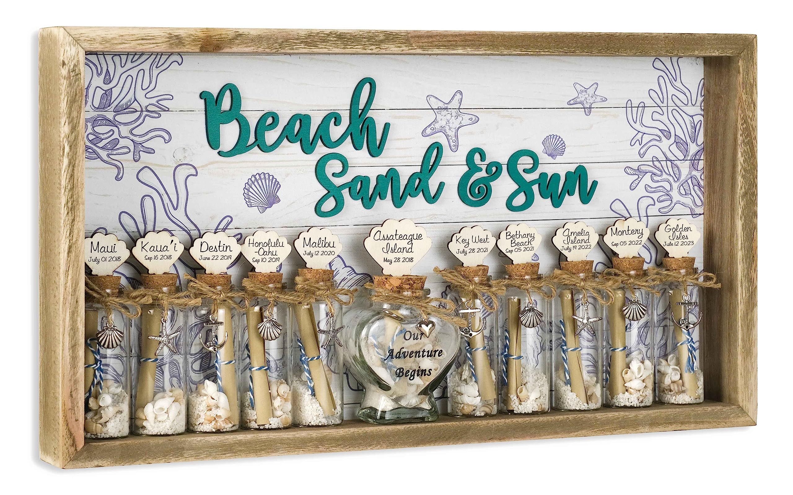 SAILINGSTORY Honeymoon Sand Jar Keepsake Shadow Box Beach Memory Coastal Decor Wedding Gift Adventure Archive Box Seashell Holder