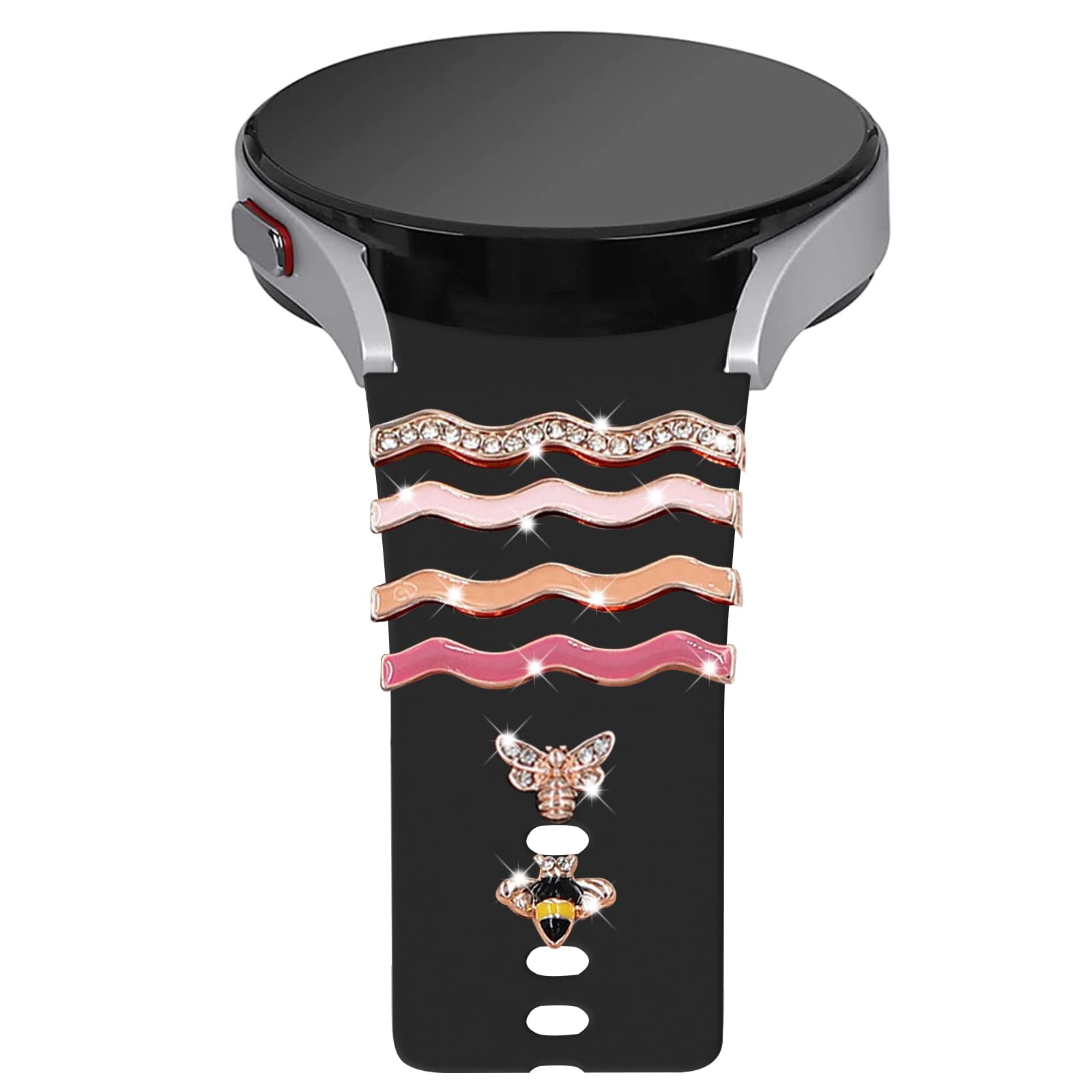 Kakurookie Band for Samsung Galaxy Watch 7 6 5 4 Band with Charms, Women Silicone Band with Metal Diamond Charms Accessories for Watch 6 Classic /Watch 5 Pro/Watch 4 Classic 47mm 46mm 44mm 43mm 42mm 40mm