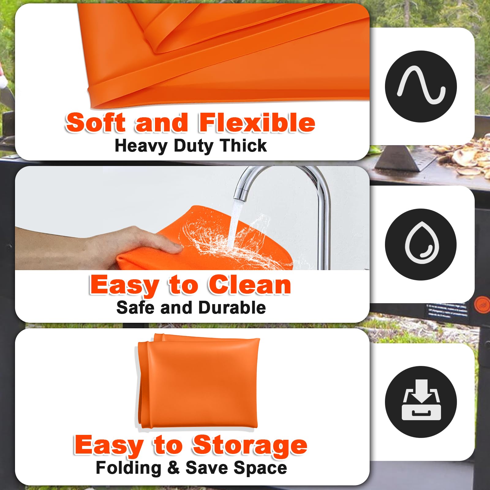 RRW 22" Griddle Mat Silicone for Blackstone, Heavy Duty Food Grade Silicone Griddle Mat Cover Grill, Protect Your Griddle From Rodents, Insects, Debris and Rust, All Season BBQ Grill Mat- Orange