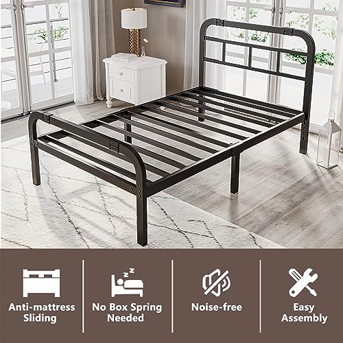 Artimorany Twin XL Bed Frame with Headboard and Footboard, 14 Inch High, 2500 Pounds Heavy Duty Metal Slats Support for Mattress, No Box Spring Needed,Noise-Free, Black