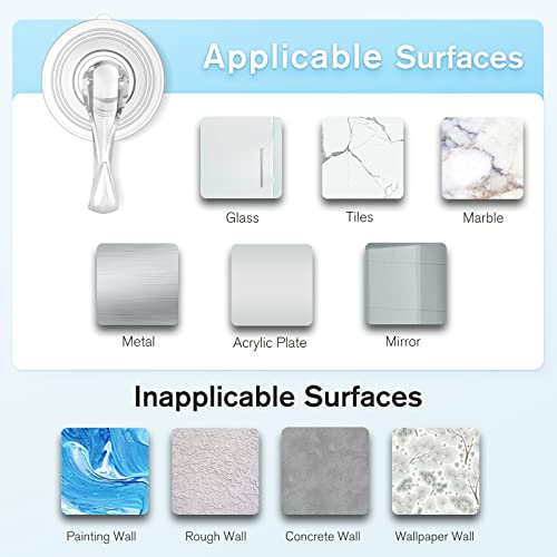 VIS'V Suction Cup Hooks, Small Clear Heavy Duty Vacuum Suction Hooks with Wipes Removable Strong Window Glass Door Kitchen Bathroom Shower Wall Suction Hanger for Towel Loofah Utensils Wreath - 2 Pcs