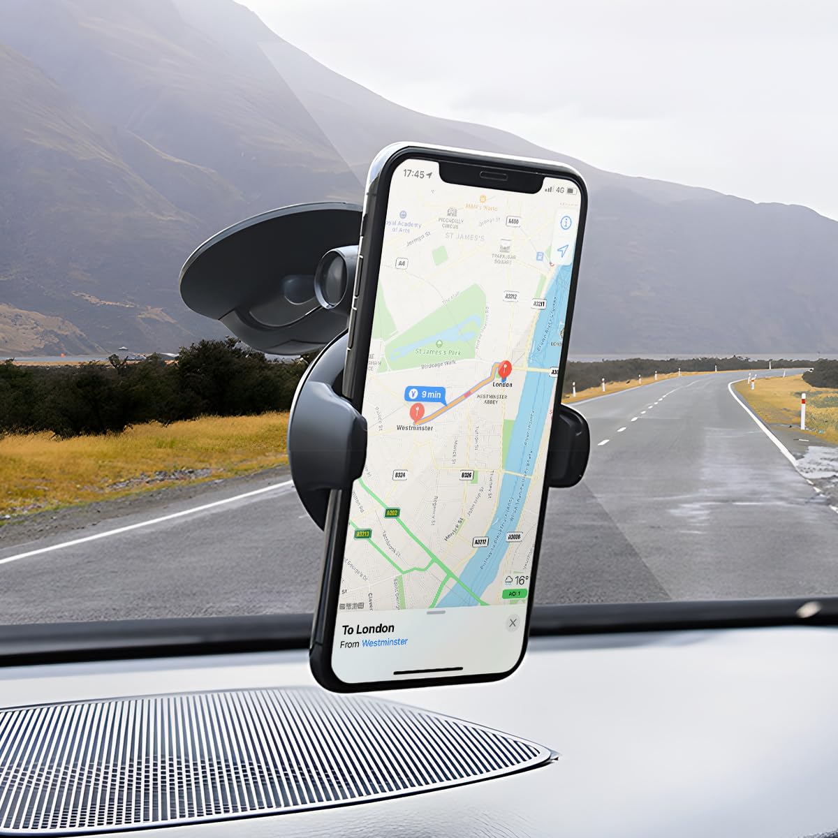zipelo Suction Cup Car Phone Holder for Windshield/Dashboard/Window, Universal 360° Rotating Adjustable Cell Phone Holder Mount, Hands Free Phone Cradle for iPhone 14 13 12 Pro Max More Smartphones