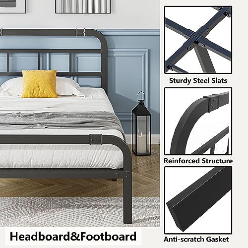 Artimorany Twin XL Bed Frame with Headboard and Footboard, 14 Inch High, 2500 Pounds Heavy Duty Metal Slats Support for Mattress, No Box Spring Needed,Noise-Free, Black