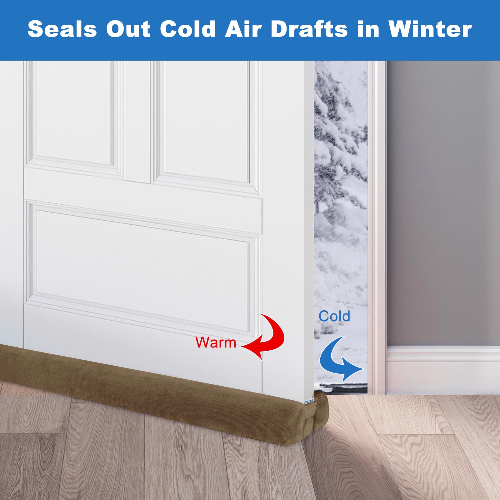 DCUINS Door Draft Stopper, 36 Inch Under Draft Guard Noise Blocker, Seal Bottom of Doors 30'' to 36'' Gap Filler up to 1.7'' Front Door Sweep, Machine Washable, Brown