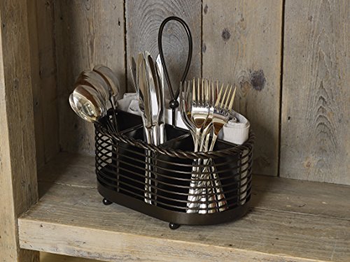 Gourmet Basics by Mikasa Rope Metal Tabletop Flatware and Napkin Picnic Caddy, 10", Antique Black