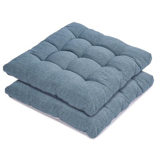 POMIU Outdoor Chair Cushions for Patio and Garden Furniture, Chair Pads Set Premium Comfortable Thick Fiber Fill Tufted Seat Floor Cover (2 Pack, 19" x 19", Dark Blue)
