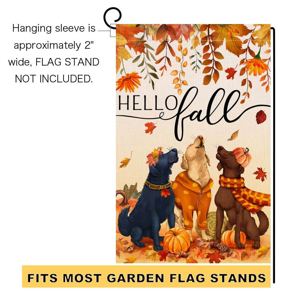 BLKWHT Fall Dogs Garden Flag 12x18 Vertical Double Sided Autumn Leaves Thanksgiving Holiday Outside Decorations Burlap Yard Flag BW506