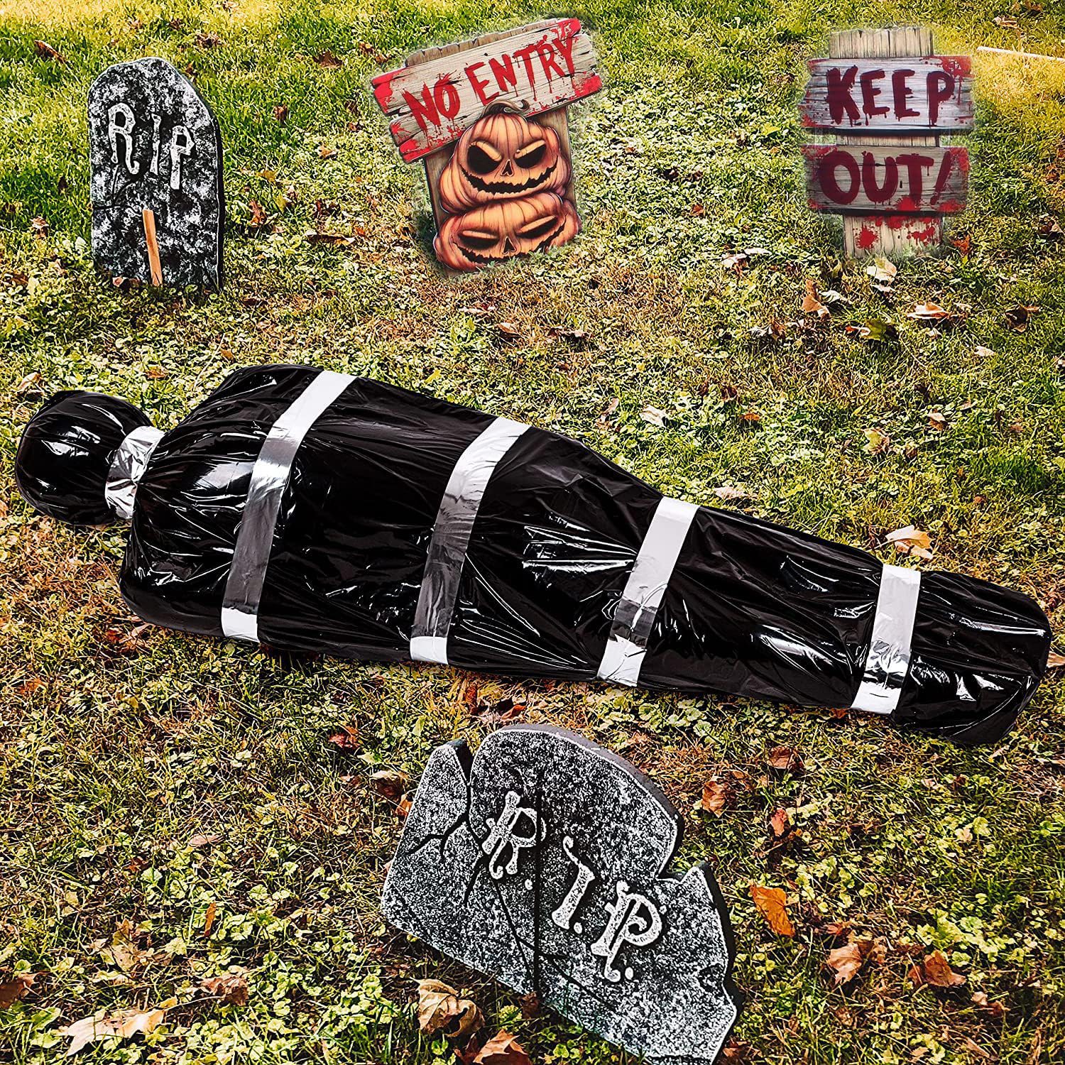 Halloween Corpse Decorations Set, Hanging Corpse Dead Victim Props,Haunted Decorations, Outdoor Scary Halloween Decorations,Inflatable Dummies Gruesome Outdoor Party Props from The Crime Scene