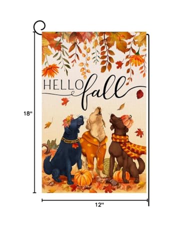 BLKWHT Fall Dogs Garden Flag 12x18 Vertical Double Sided Autumn Leaves Thanksgiving Holiday Outside Decorations Burlap Yard Flag BW506