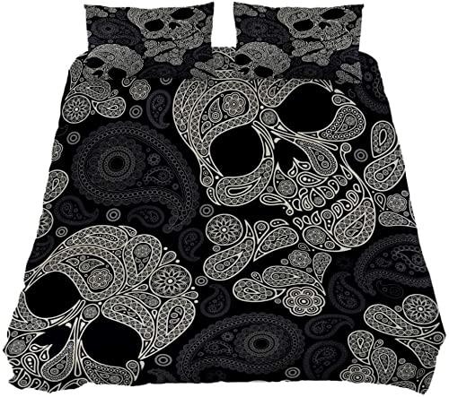 i-Gestore Duvet Cover - Skulls California King Comforter Cover Set Soft Bed Comforter Cover Sets with Zipper Closure Corner Ties (1 Duvet Cover with 2 Pillow Covers, No Comforter)