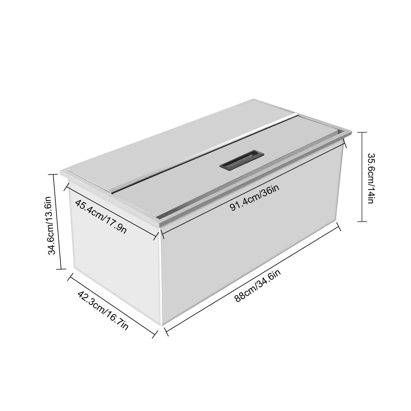 Drop in Ice Chest 104L Drop-in freezer Stainless Steel Ice Cooler Double-walled Design Built-in Thickened Foam Outdoor Kitchen for Cold Wine Beverage
