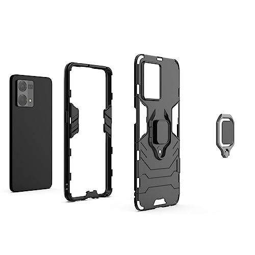 SATURCASE Case for Oppo Reno 7 4G / F21 Pro 4G, Ring Kickstand Hybrid 2 in 1 [PC & Silicone] Dual-Layer Bumper Shockproof Protective Cover for Oppo Reno 7 4G / F21 Pro 4G (HZ-Black)