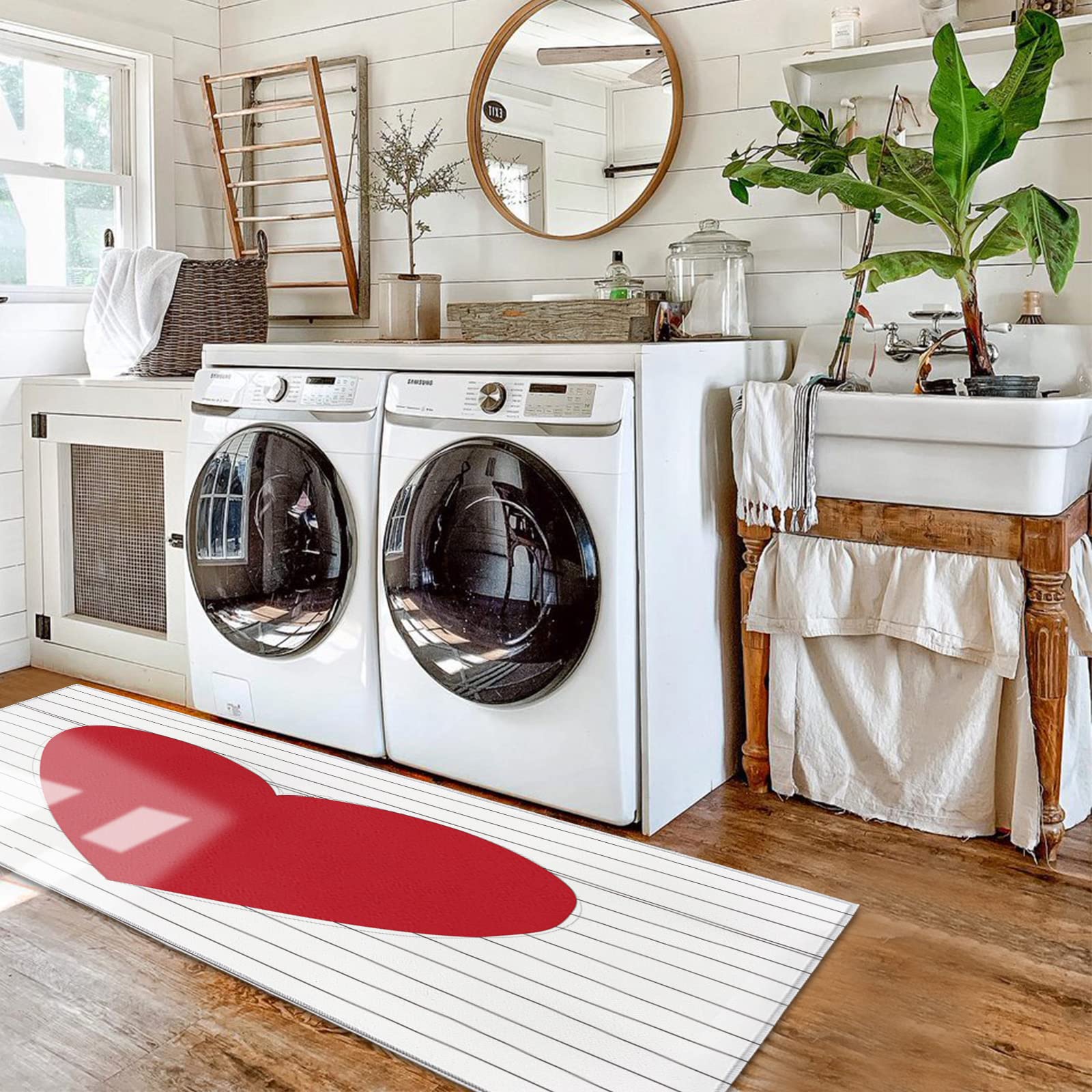 Teamery Kitchen Mats for Floor, Red Heart Kitchen Rugs, Kitchen Organization 2pcs Kitchen Mat, Kitchen Decor Runner Rug, Anti-Fatigue Mats for Kitchen Floor, Kitchen Gadgets
