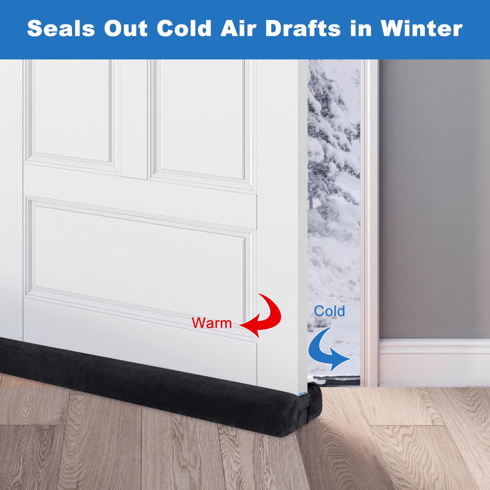 DCUINS Door Draft Stopper, 36 Inch Under Draft Guard Noise Blocker, Seal Bottom of Doors 30'' to 36'' Gap Filler up to 1.7'' Front Door Sweep, Machine Washable, Black
