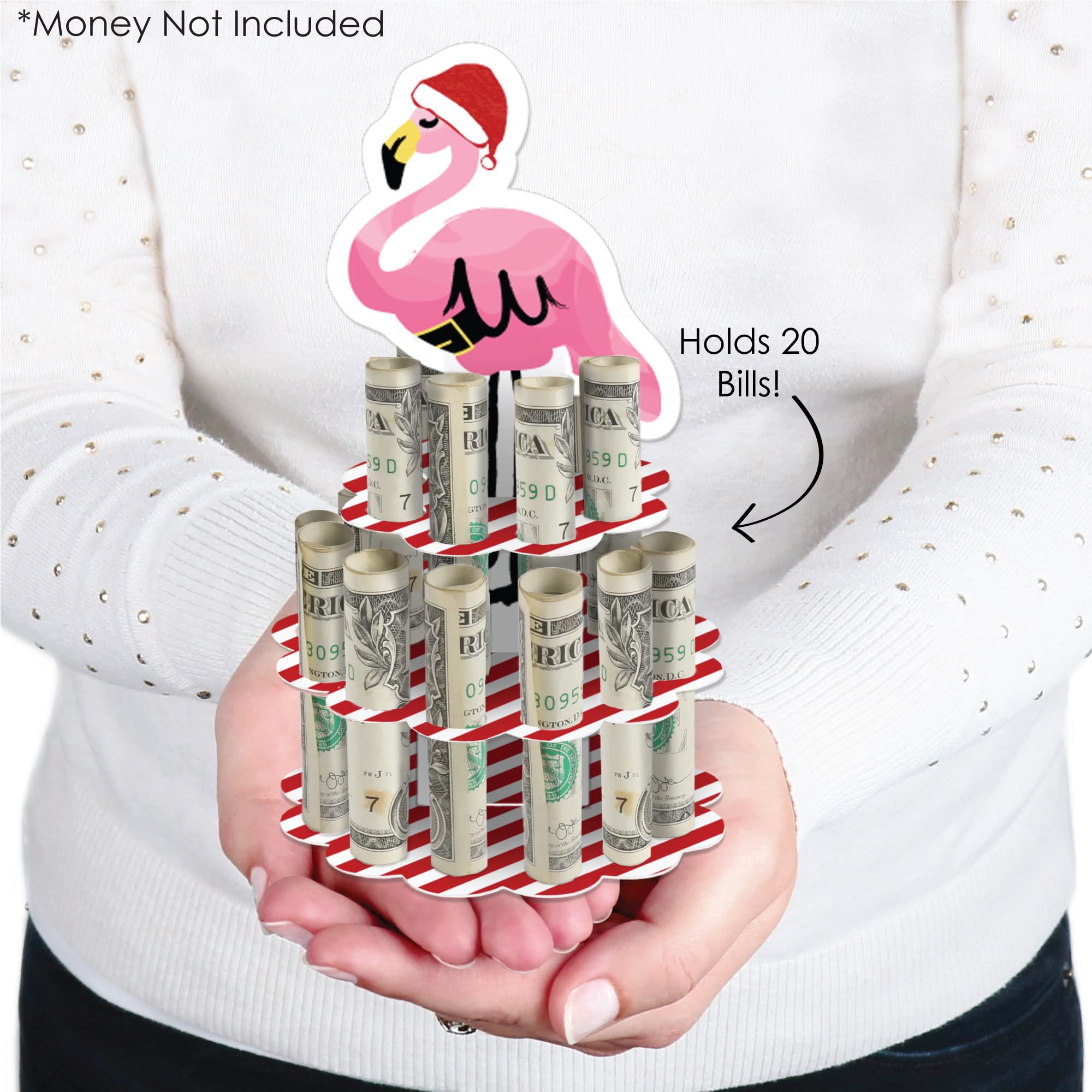 Big Dot of Happiness Flamingle Bells - DIY Tropical Christmas Party Money Holder Gift - Cash Cake