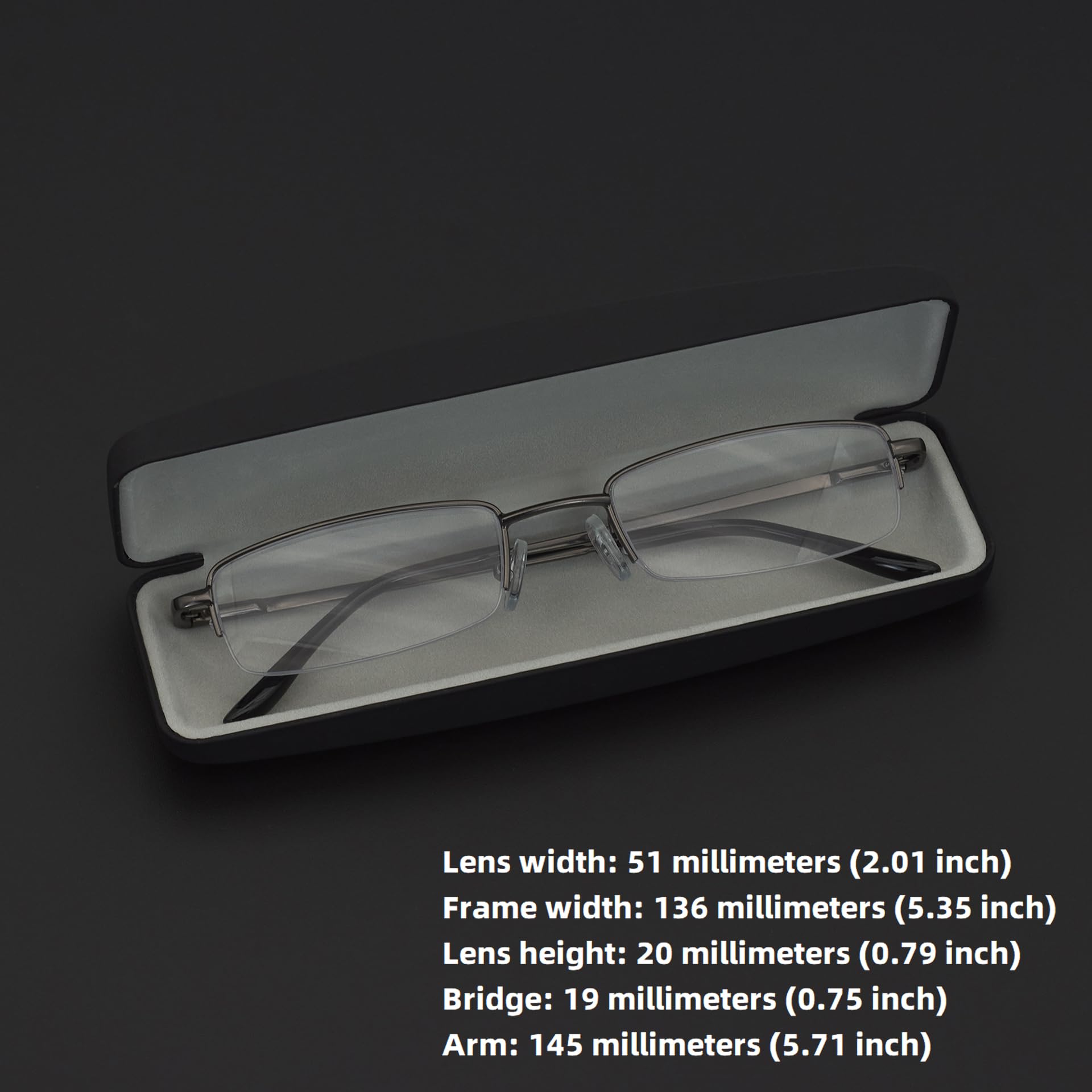 HIGHLIKE 2-Pack Blue Light Blocking Reading Glasses with Hard Cases, Semi Frame Spring Hinge Readers Glasses,Black Gunmetal 1.5 x