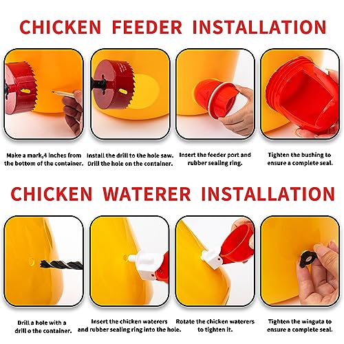 Chicken Feeder and Chicken Drinker Set and(Chicken Leg Bands 20 Pack),Automatic Poultry Feeder Kit for Chickens,Birds,Turkeys Etc,Leak-Proof and Sun-Proof Chicken Feeder Chicken Water Cups (6pc, red)