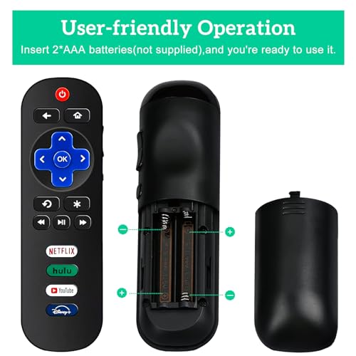 Pack of 2 Replaced Remote Control for Roku TVs, Compatible with TCL/Hisense/Onn/Insignia/Sharp/Westinghouse/Element/JVC Roku Smart TV, Replacement Remote with Netflix/Disney+/Hulu/Prime Video Buttons