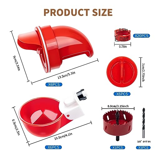 Chicken Feeder and Chicken Drinker Set and(Chicken Leg Bands 20 Pack),Automatic Poultry Feeder Kit for Chickens,Birds,Turkeys Etc,Leak-Proof and Sun-Proof Chicken Feeder Chicken Water Cups (6pc, red)