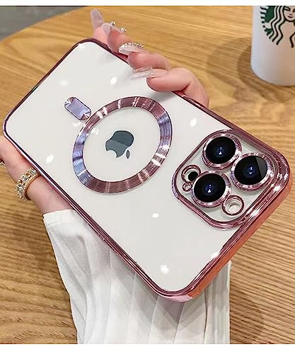 ZinLyuen Magnetic Clear Case for iPhone 13 Pro Max Case Compatible with MagSafe Built-in Camera Lens Protector Soft Shockproof Slim Case for iPhone 13 Pro Max 6.7" - Pink