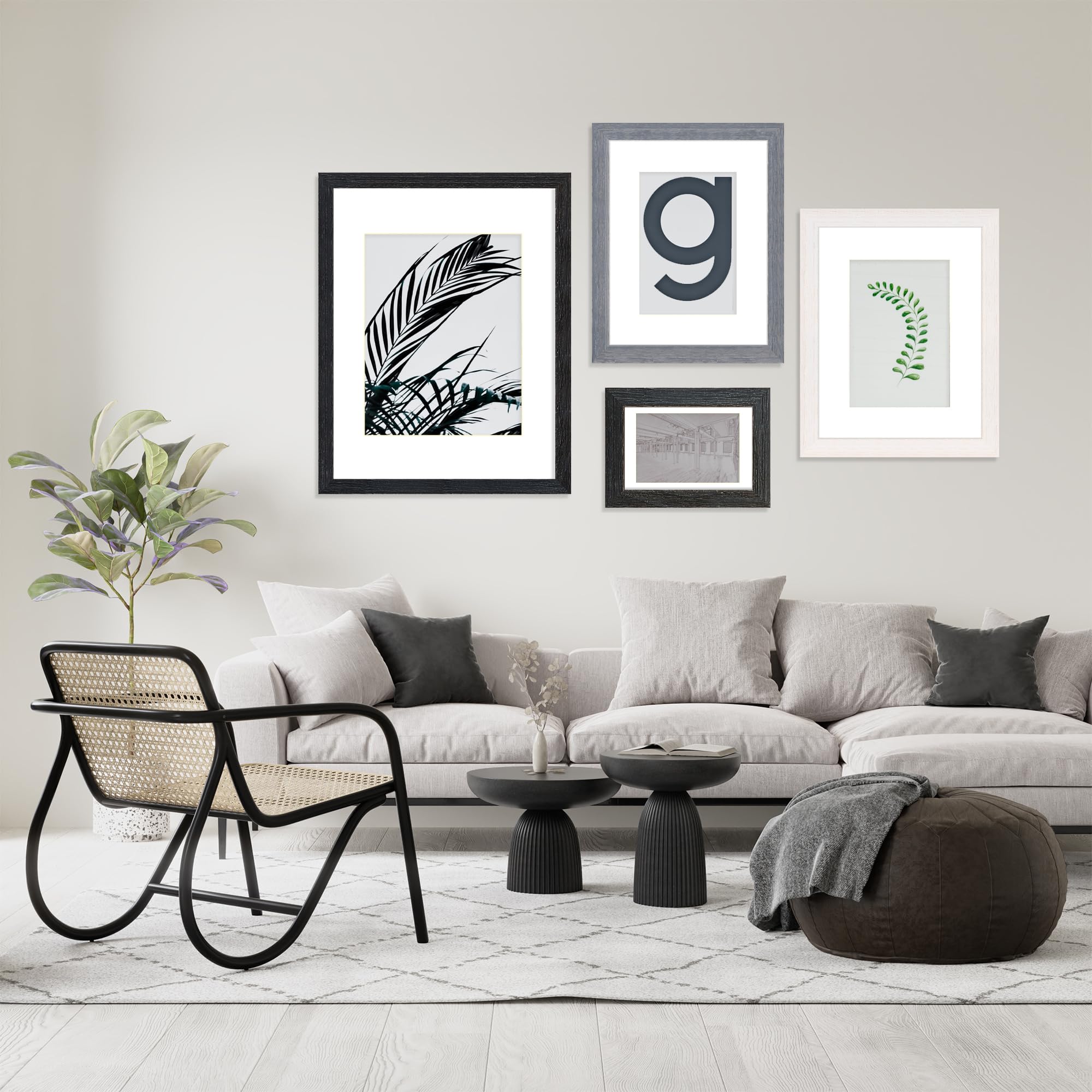 Flocey 11 x 14 Picture Frames set of 2, Made of Solid Wood and Safety Plexiglass Display Pictures 8x10/5-4x6 with Mat or 11x14 Without Mat for Wall Mounting Photo Frames Grey