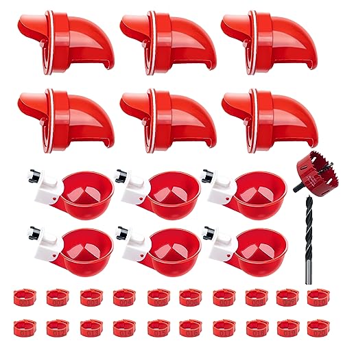 Chicken Feeder and Chicken Drinker Set and（Chicken Leg Bands 20 Pack）,Automatic Poultry Feeder Kit for Chickens,Birds,Turkeys Etc,Leak-Proof and Sun-Proof Chicken Feeder Chicken Water Cups (6pc, red)