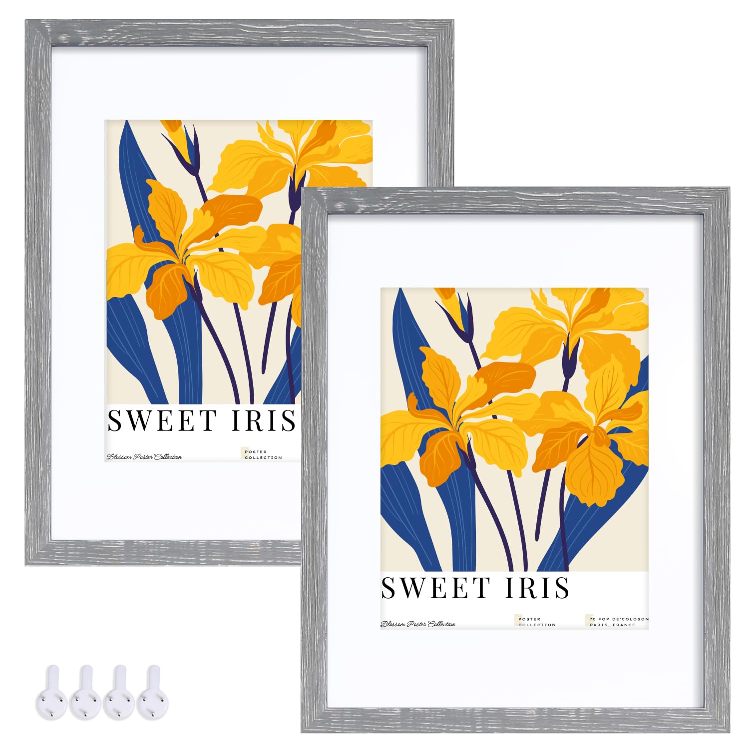 Flocey 11 x 14 Picture Frames set of 2, Made of Solid Wood and Safety Plexiglass Display Pictures 8x10/5-4x6 with Mat or 11x14 Without Mat for Wall Mounting Photo Frames Grey