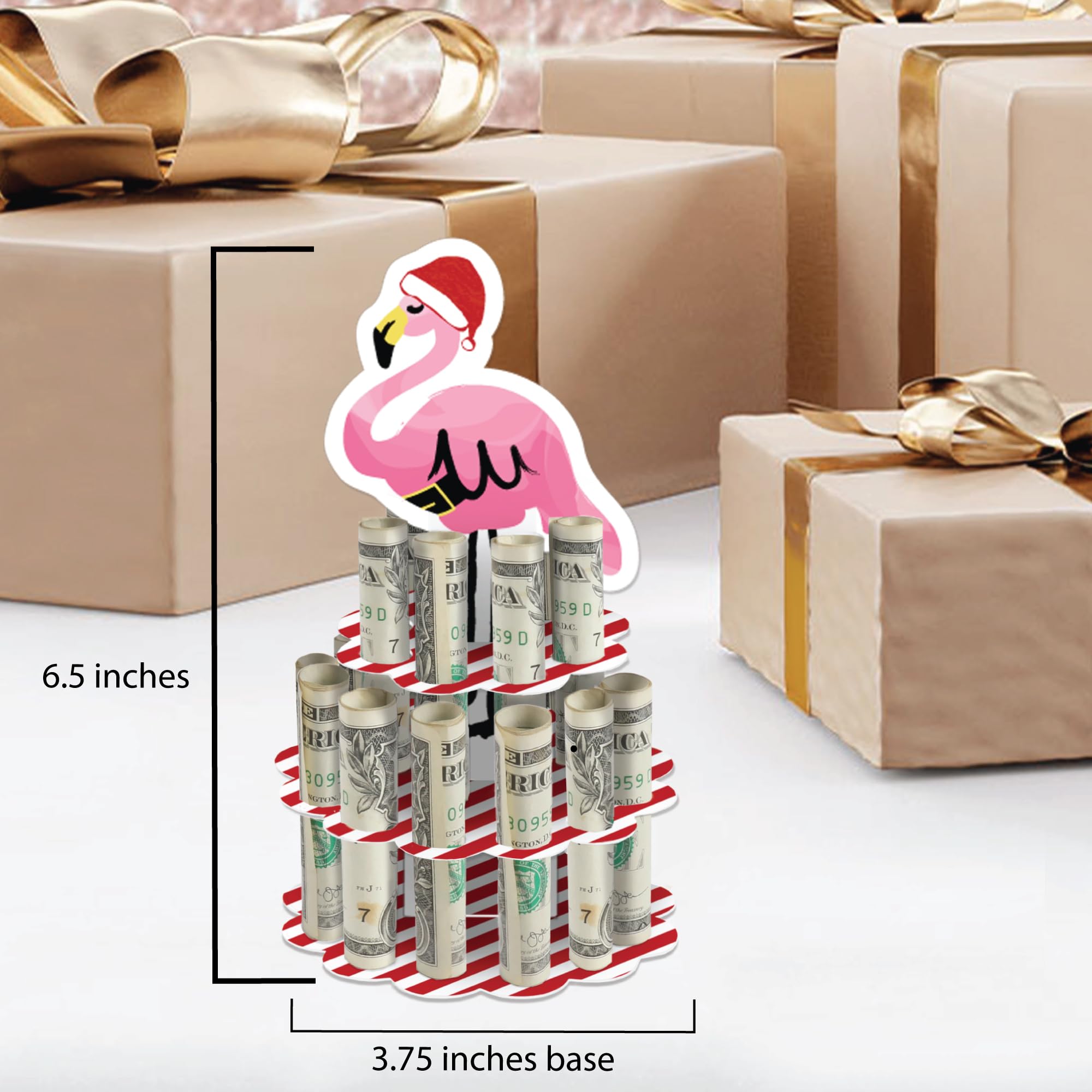 Big Dot of Happiness Flamingle Bells - DIY Tropical Christmas Party Money Holder Gift - Cash Cake