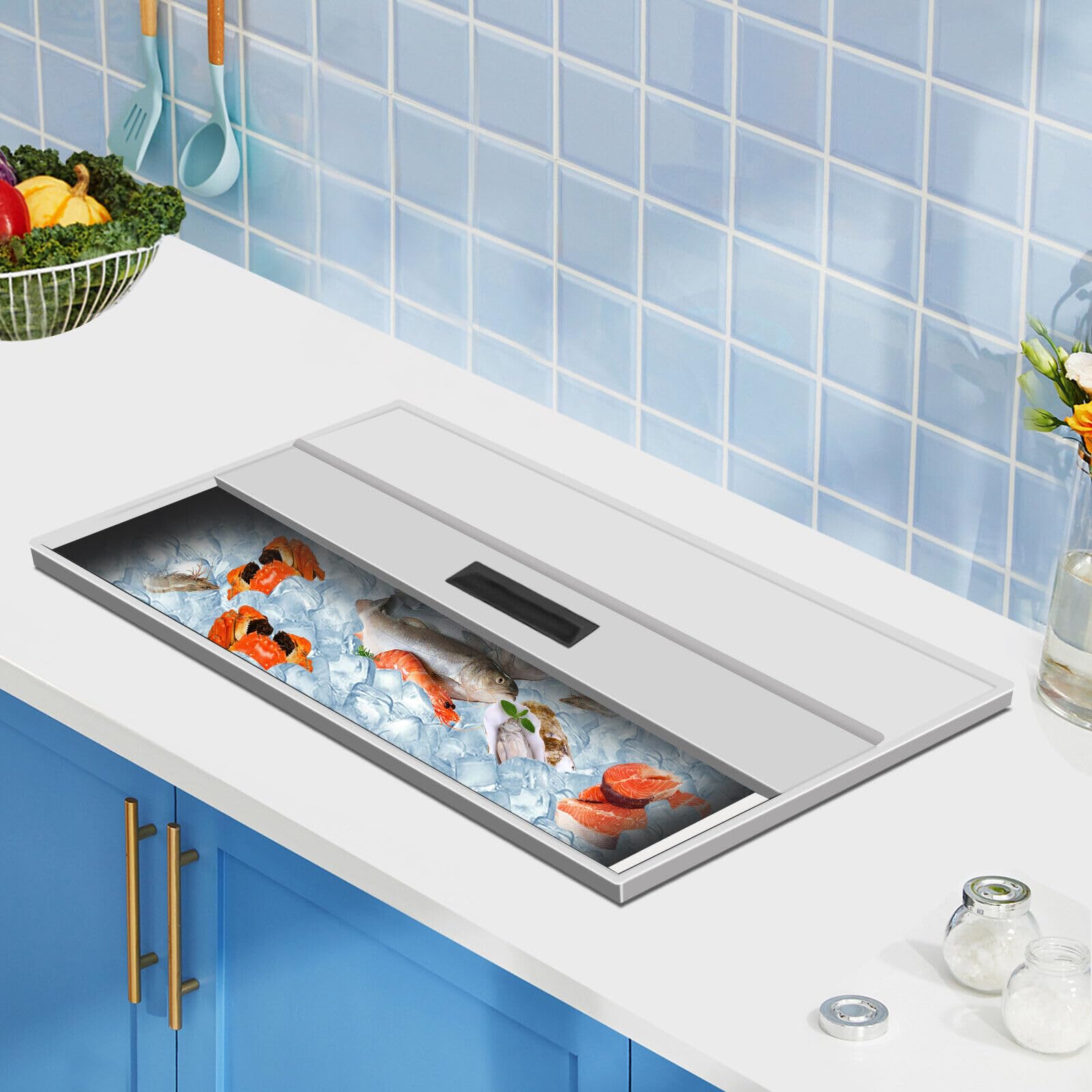 Drop in Ice Chest 104L Drop-in freezer Stainless Steel Ice Cooler Double-walled Design Built-in Thickened Foam Outdoor Kitchen for Cold Wine Beverage