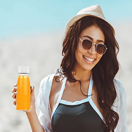BallHull 8 OZ Plastic Juice Bottles with White lid, Reusable Clear Bulk Beverage Containers for Juice, Milk and Other Homemade Beverages, 10 Pcs.
